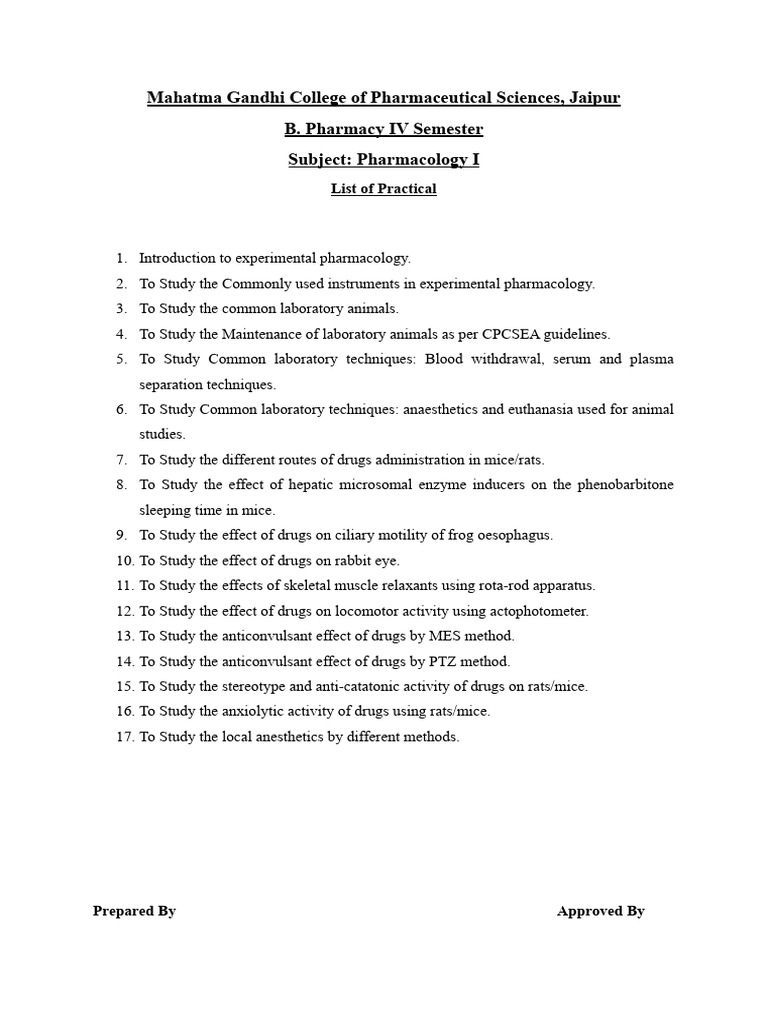 B. Pharmacy 6th Sem Pharmacology Practical | PDF