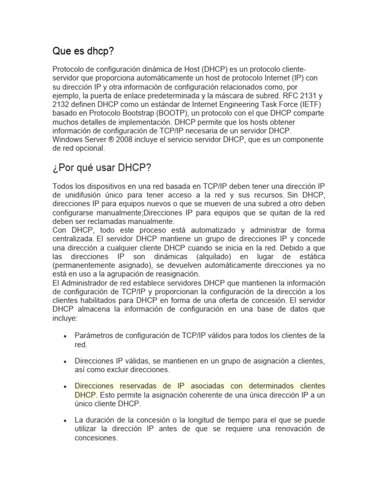 Que Es DHCP | PDF | Dirección IP | Informática
