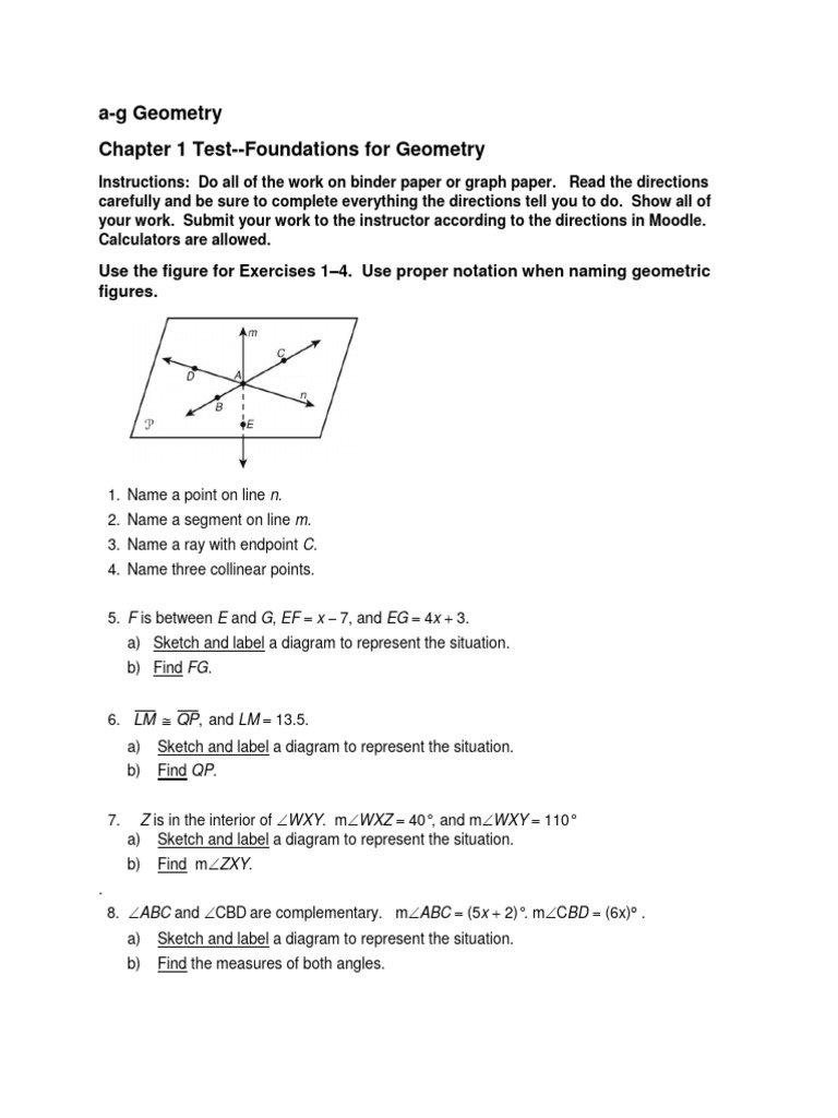 A-G Geometry Chapter 1 Test - Foundations For Geometry | PDF