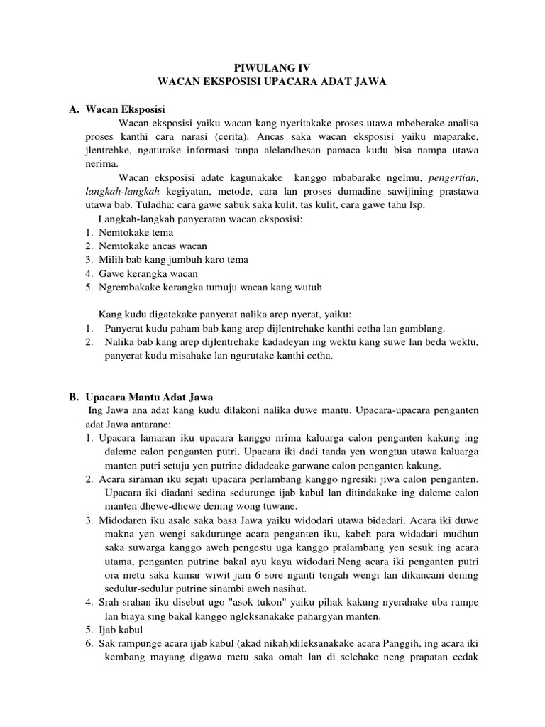 Piwulang 4 Wacan Eksposisi Upacara Adat Jawa | PDF