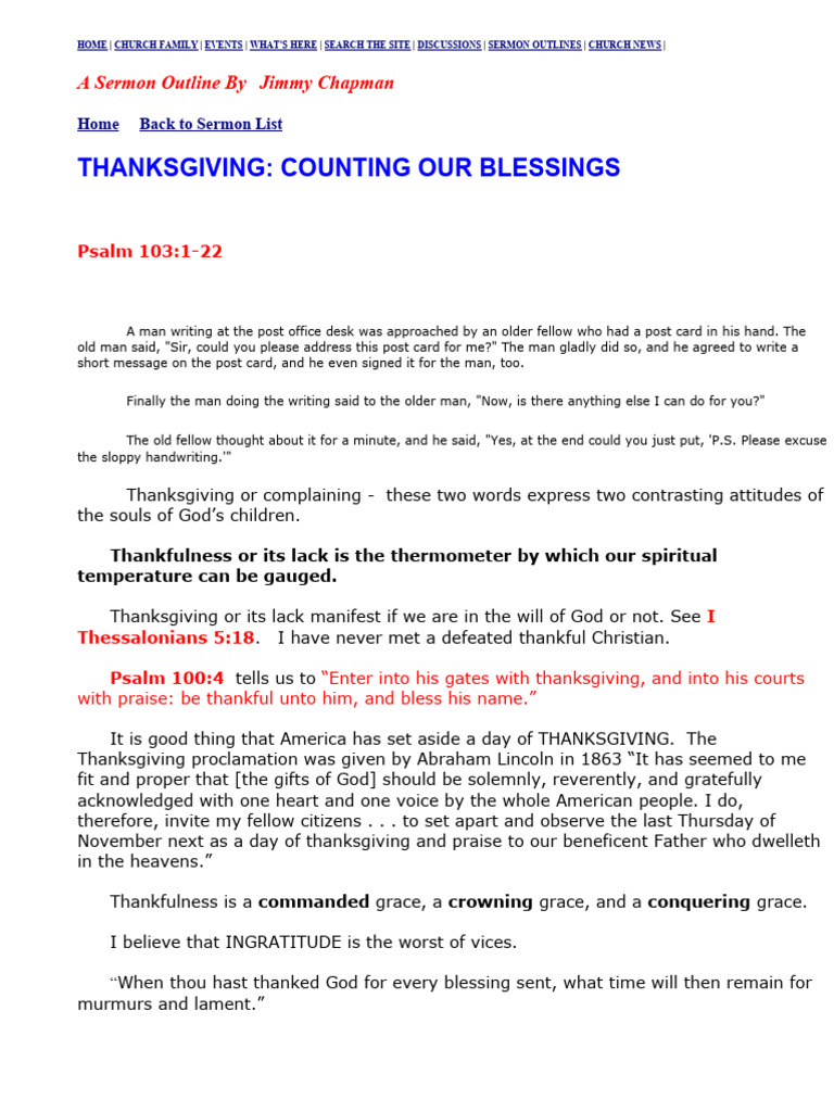 Thanksgiving Sermon Outline | PDF | Prayer | Grace In Christianity