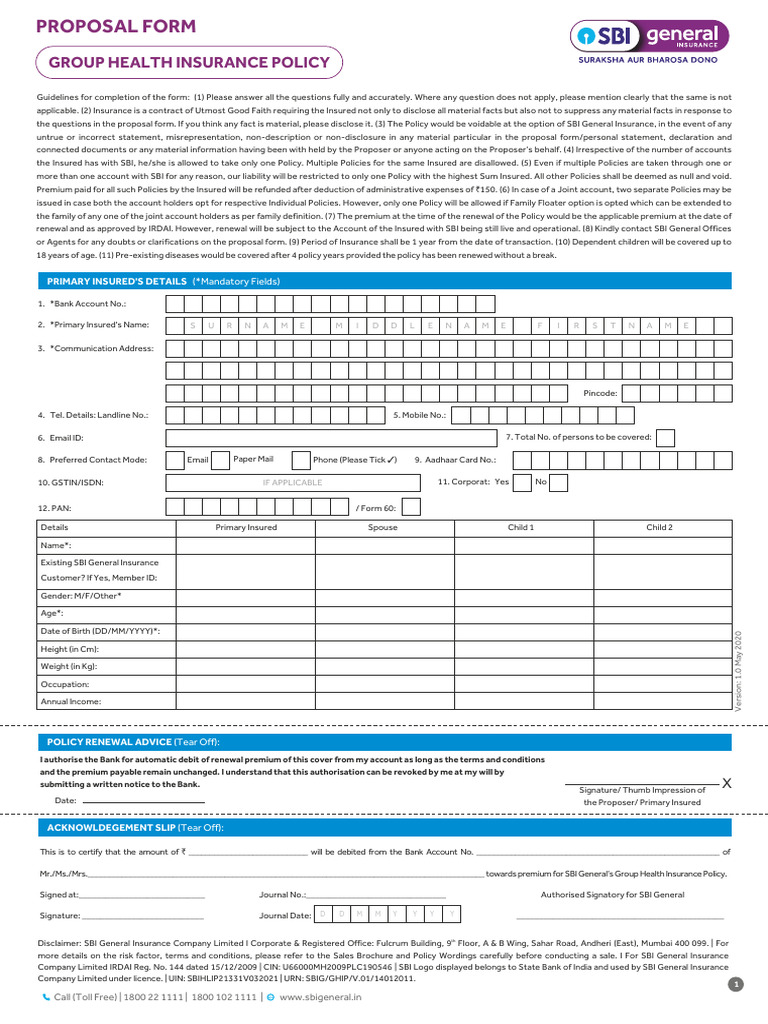 Group Health Insurance Proposal Form | PDF