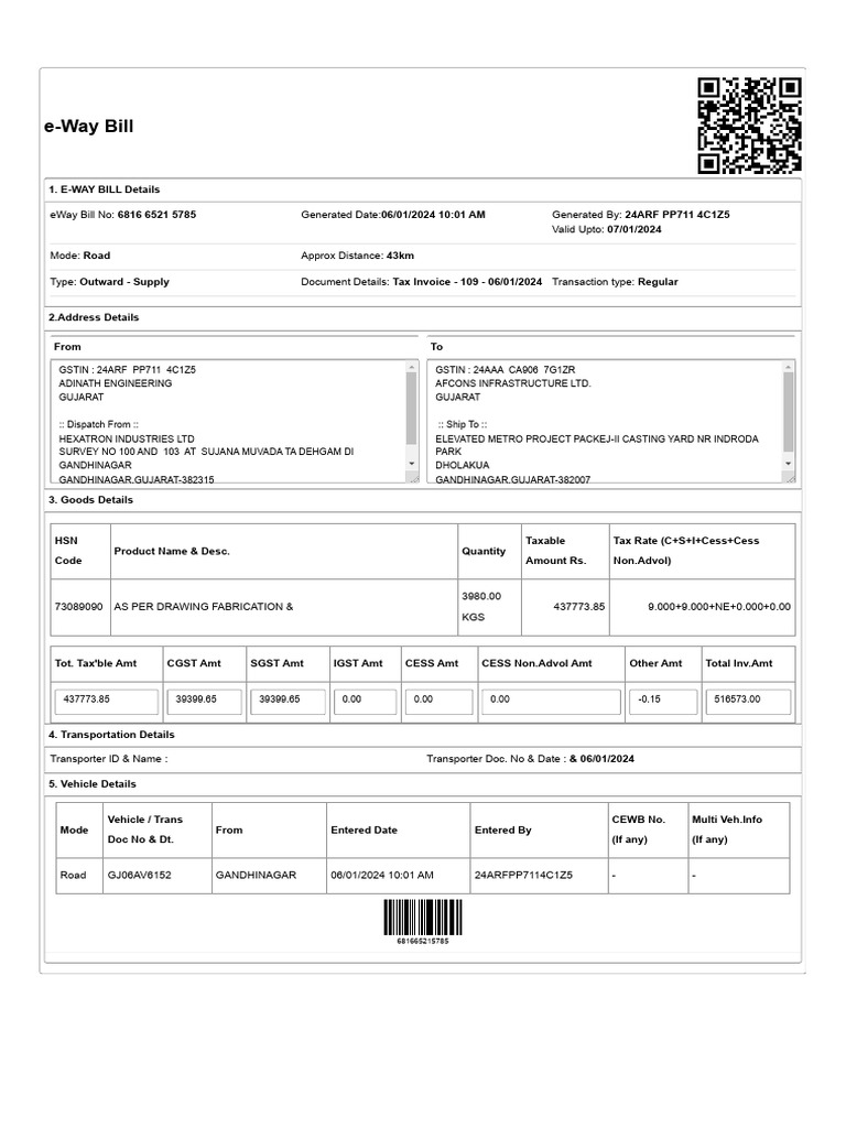 109 e Way Bill | PDF | Economies | Trade
