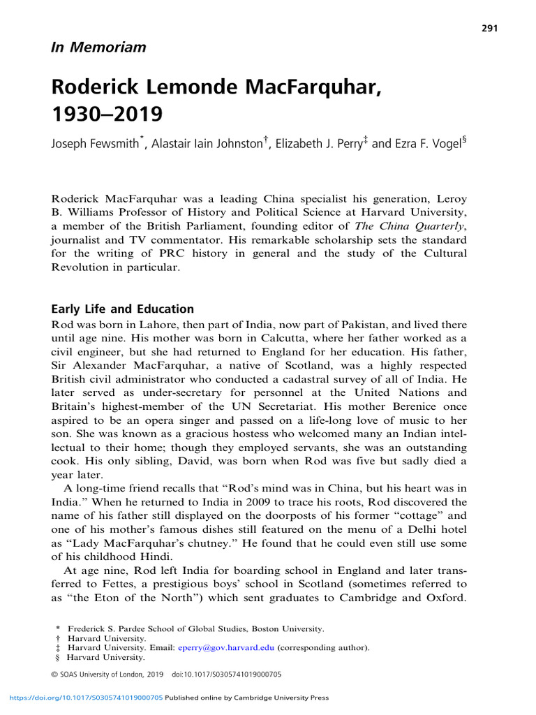Roderick Lemonde Macfarquhar 1930 2019 | PDF | Mao Zedong | Cultural ...