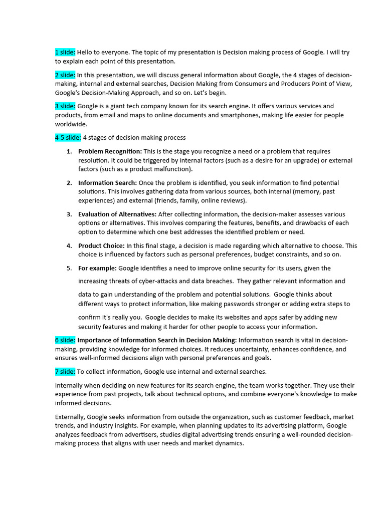Decision Making Google Text | PDF | Decision Making | Information