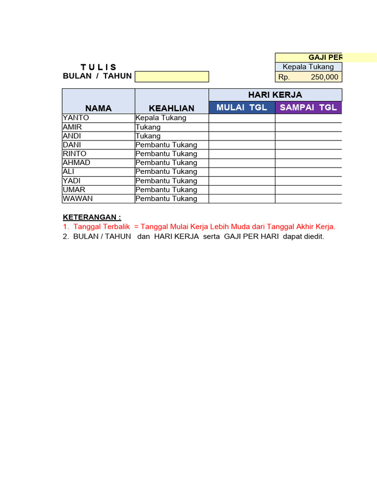 Form Gaji Excel | PDF