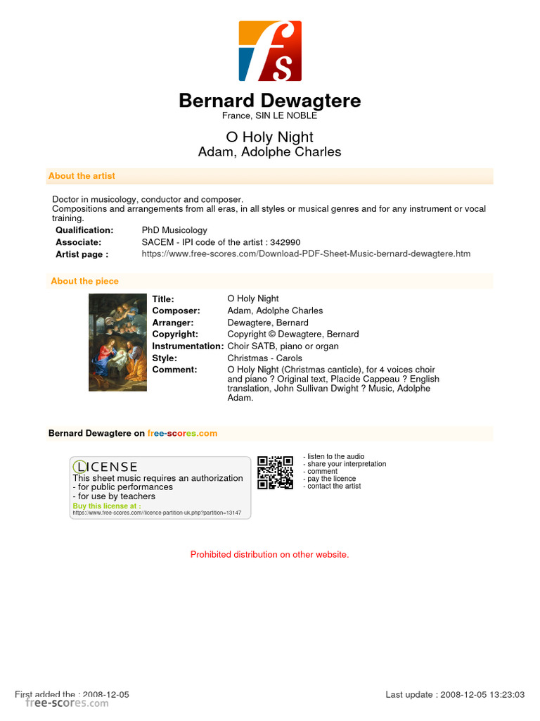 Adam Adolphe Charles Holy Night 13147 | PDF | Musical Compositions ...
