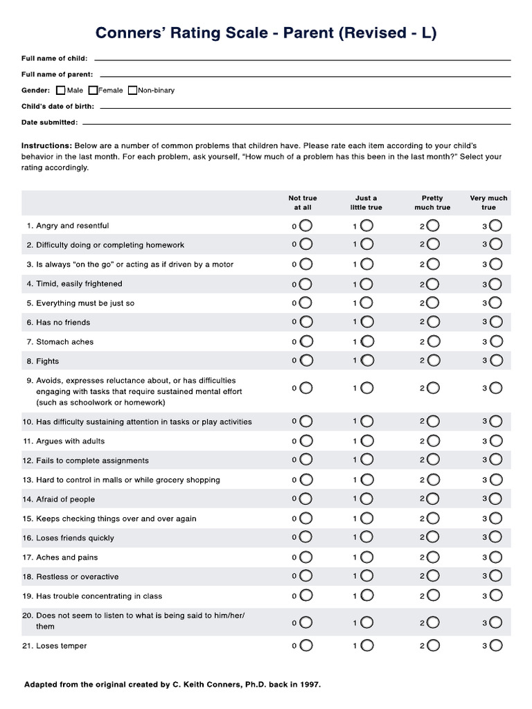 Conners Rating Scale For Parents Revised L | PDF