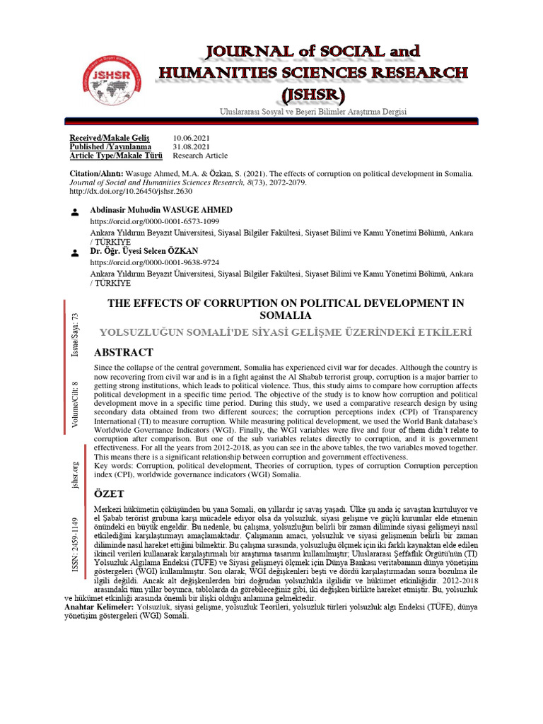 THE EFFECTS OF CORRUPTION ON POLITICAL DEVELOPMENT IN SOMALIA | PDF ...