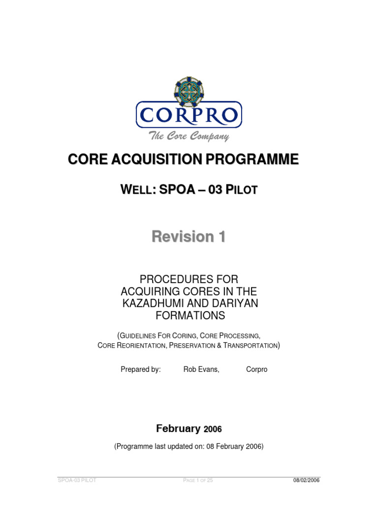 Coring Programme Core Proposal SPOA -03 pilot Rev 1 | PDF