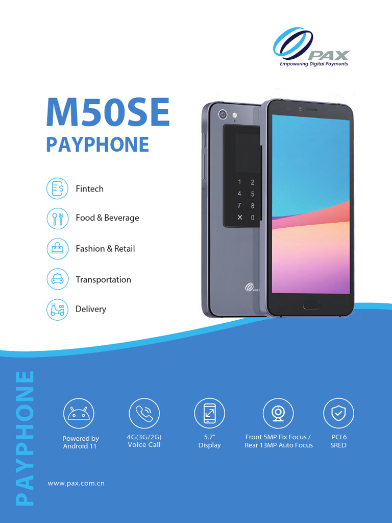 PAX M50 Android PayPhone Datasheet | PDF