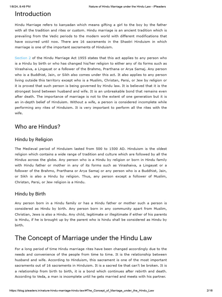 Hindu Marriage Under The Hindu Law | PDF | Marriage | Social Conventions