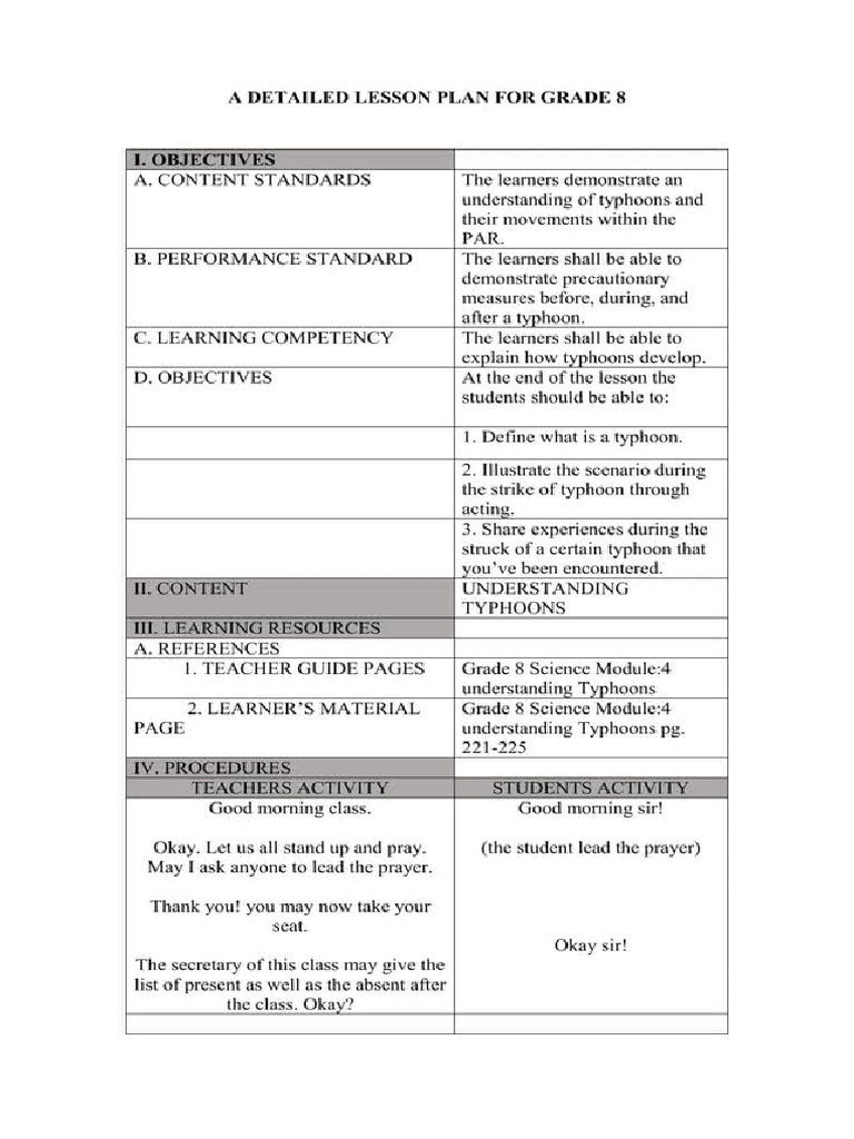 A Detailed Lesson Plan For Grade 8docx | PDF