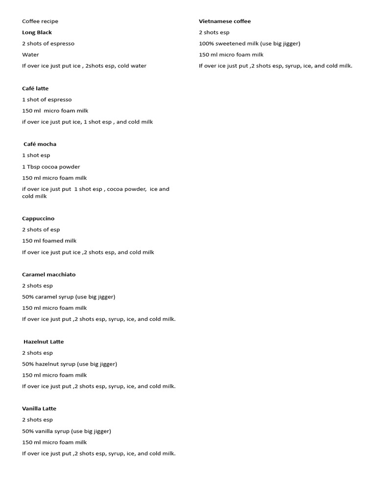 Coffee Recipe Pdf