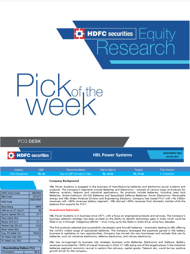 HSL PCG - Pick of The Week - HBL Power Systems - 30102017 | PDF | Rail ...