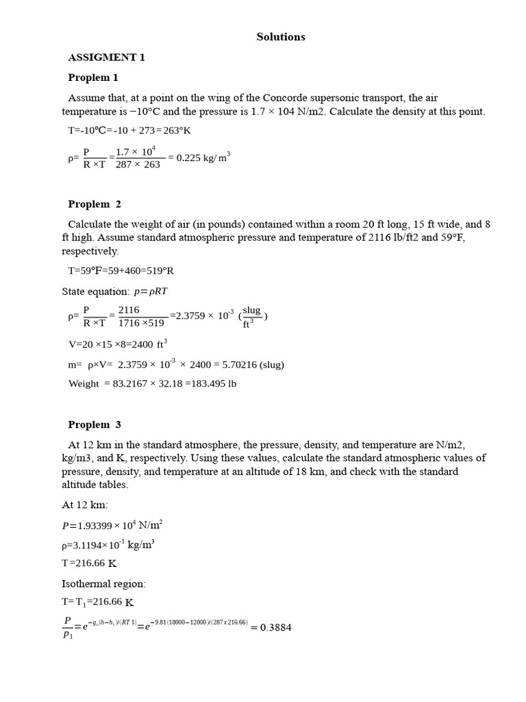 Assignment #1, Assignment #2, Assignment #3 - Solutions | PDF | Lift (Force) | Airfoil