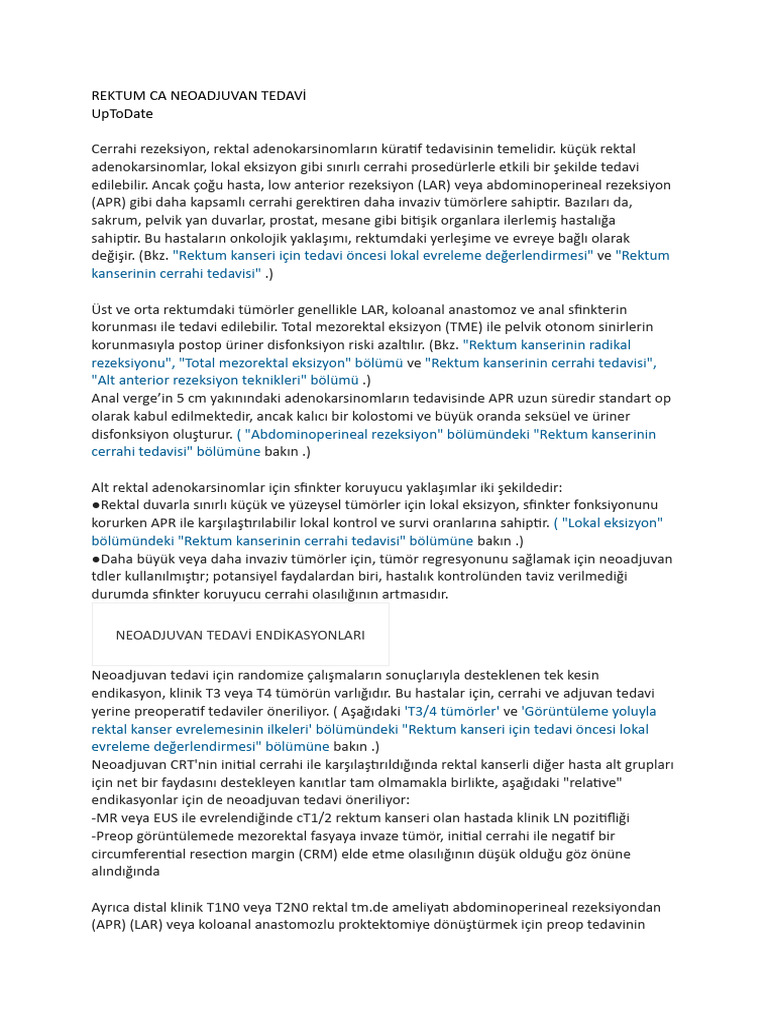 REKTUM CA NEOADJUVAN TEDAVİ Uptodate | PDF
