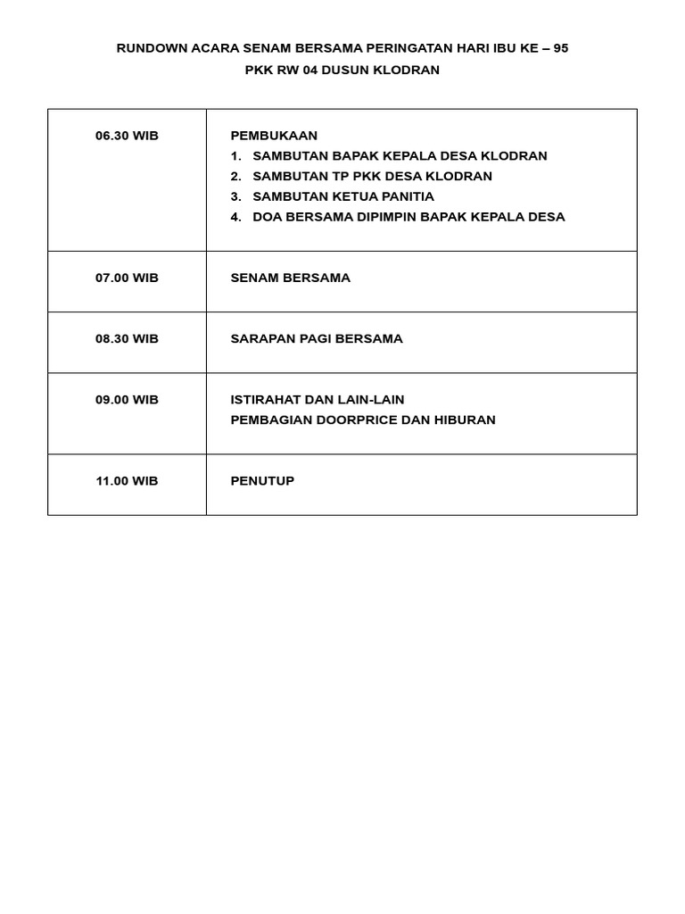 Rundown Senam Bersama Hari Ibu 95 | PDF | Agama & Spiritualitas