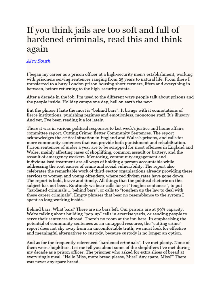Coursework Article (If You Think Jails Are Too Soft and Full of ...