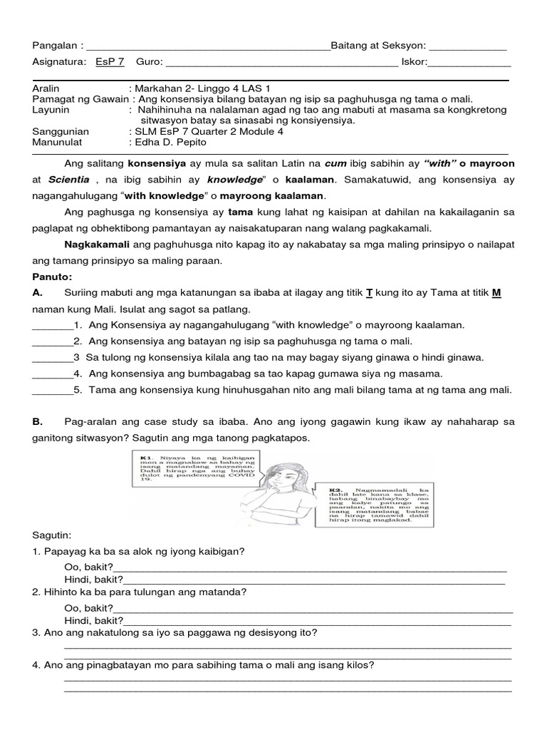 Esp 7 Q2 Week 4 Las 1 | PDF