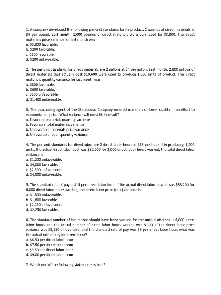 Standard Costs | PDF