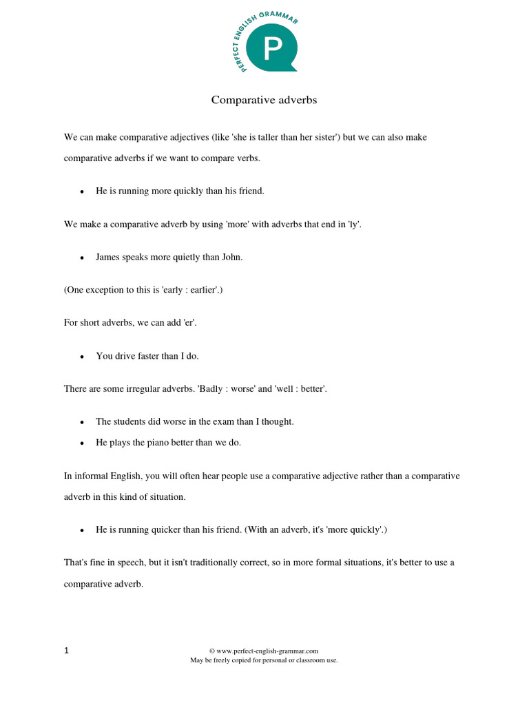 Comparative Adverbs: Usage and Exercises | PDF | Language Arts ...