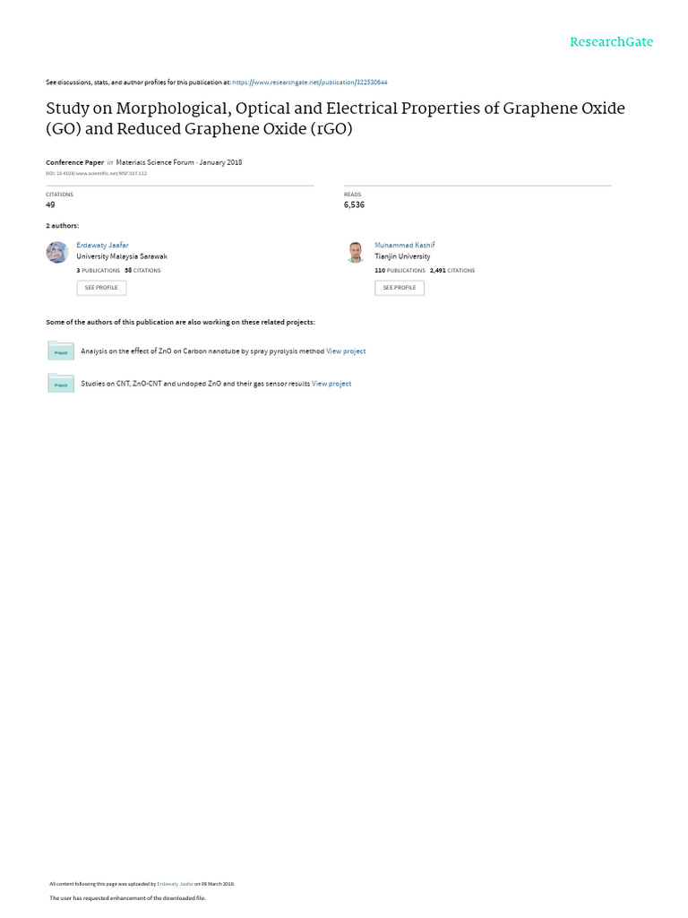 Study On Morphological, Optical and Electrical Properties | PDF | Science & Mathematics