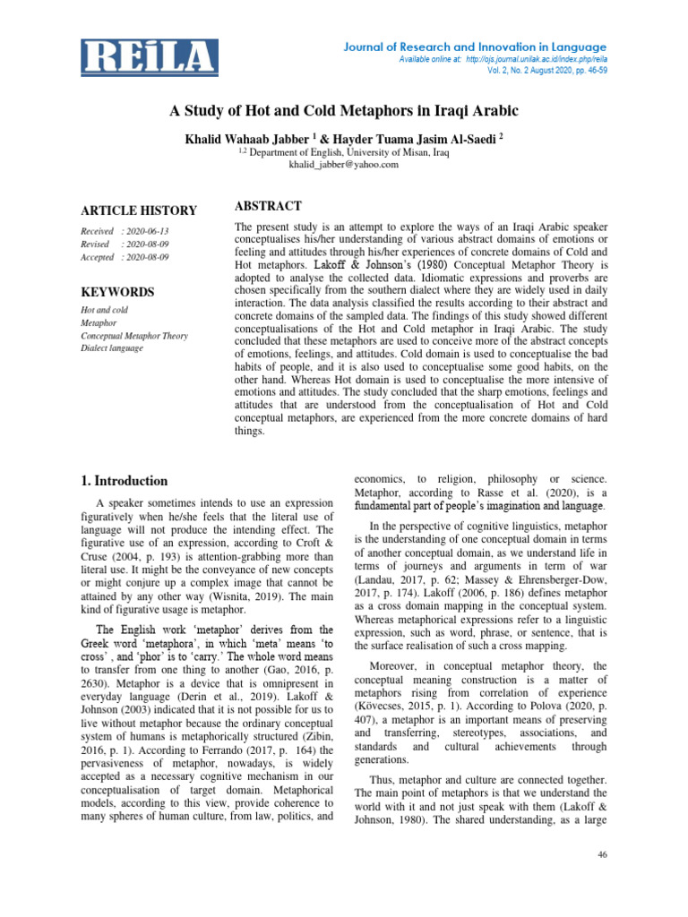 A Study of Hot and Cold Metaphors in Ira | PDF | Metaphor | Concept