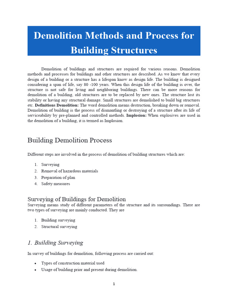 Demolition Methods and Process For Building Structures | PDF | Demolition | Civil Engineering