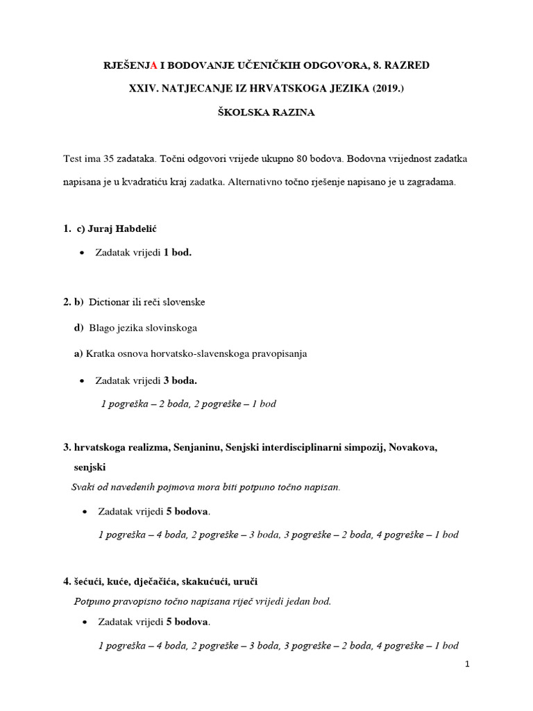 8 - Hrvatski - Skolsko - Rjesenja - Konaźni - 2019 | PDF