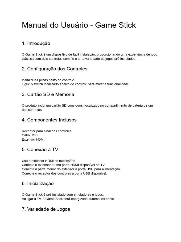 Manual Do Usuário - Game Stick | Download grátis PDF | Videogames | USB