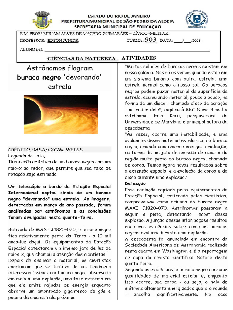 O QUE É UM BURACO | PDF | Buraco negro | Estrelas