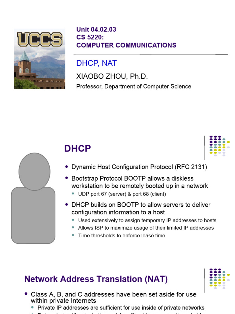 DHCP, Nat: Unit 04.02.03 CS 5220: Computer Communications | PDF | Ip Address | Port (Computer ...