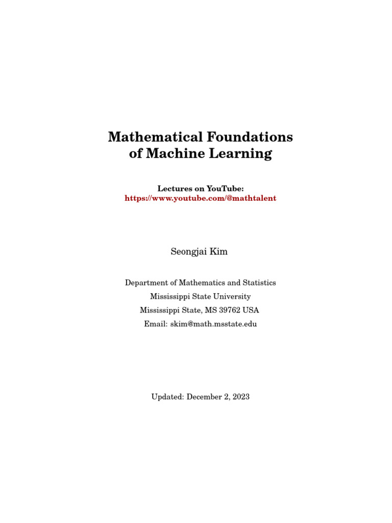 Mathematical Foundations of ML | PDF | Machine Learning | Support ...