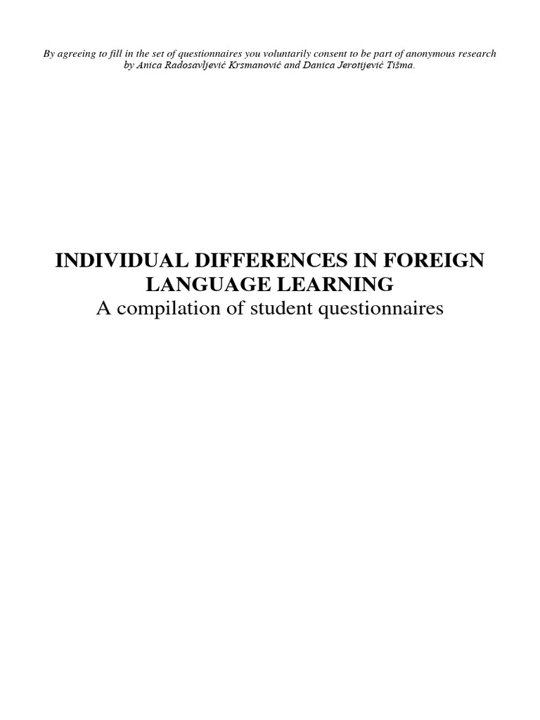 Student Questionnaires on Language Learning | PDF | English Language ...