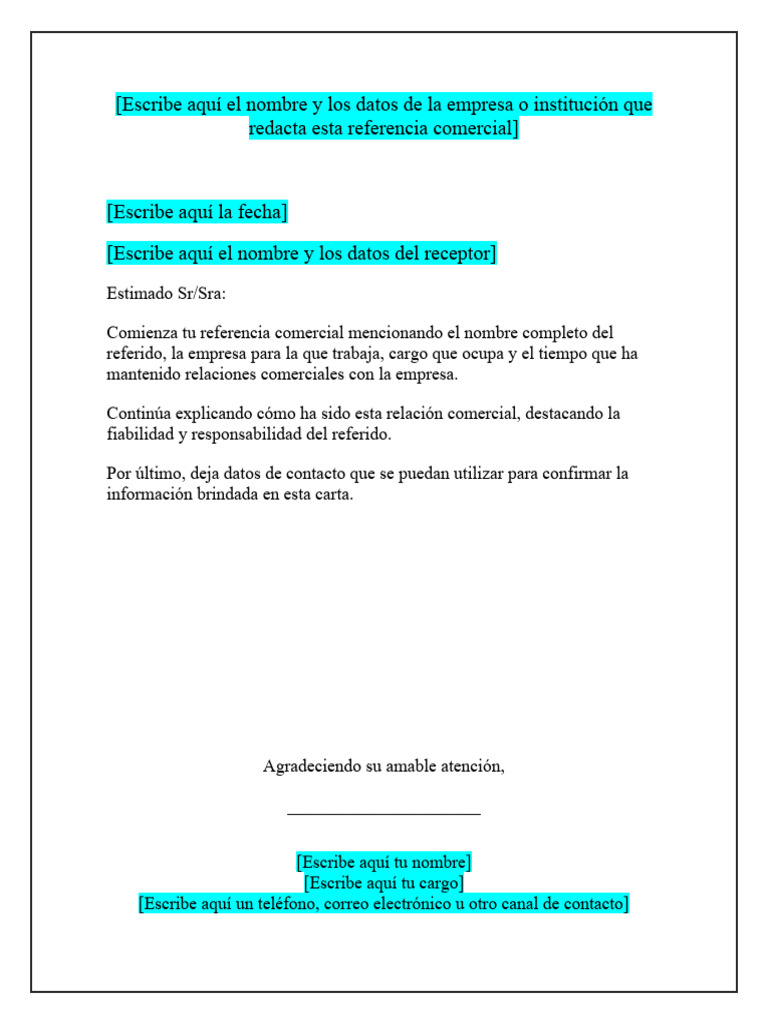 Modelo de Carta de Referencia Comercial | PDF