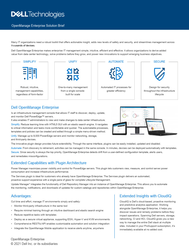 Dell EMC OpenManage Enterprise Solution Brief | PDF | Automation | Data ...