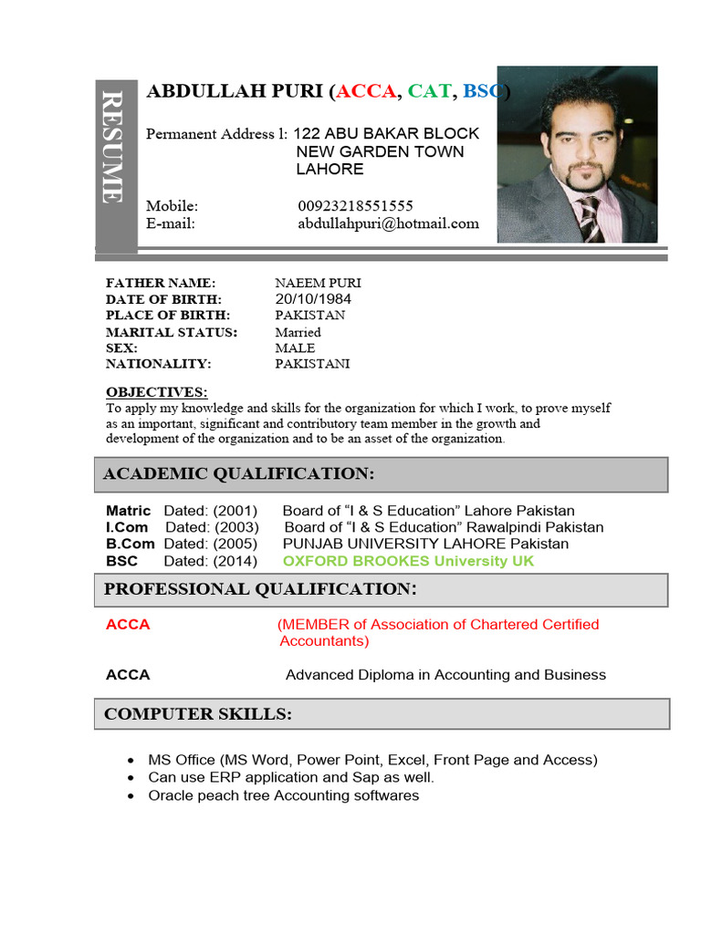 Abdullah CV With Experience | PDF | Audit | Financial Statement