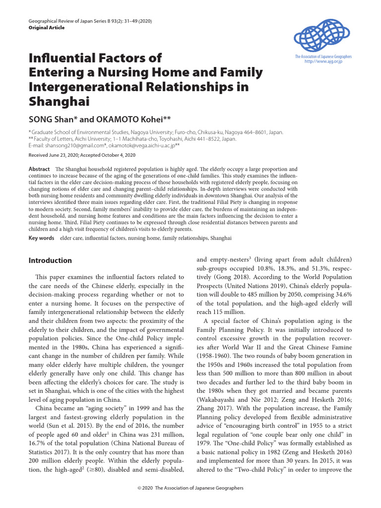 Influential Factors of Entering A Nursing Home and Family ...