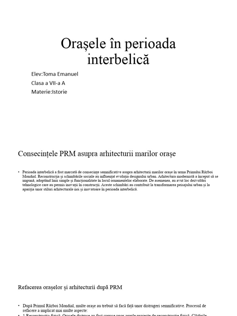 Orașele În Perioada Interbelică | PDF