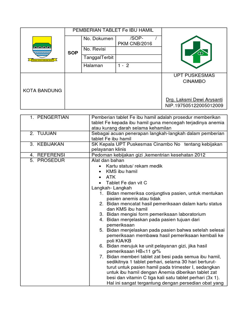 Sop Pemberian Tablet Fe Ibu Hamil | PDF