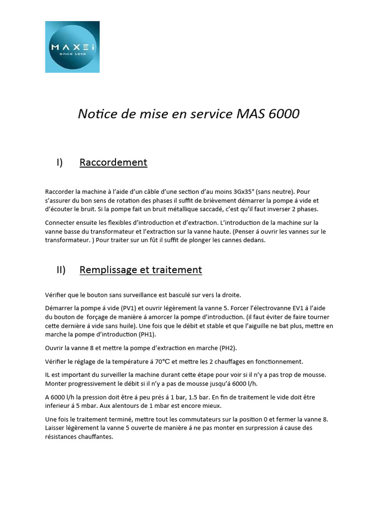 Notice de Mise en Service MAS 6000 | PDF | Soupape | Pompe