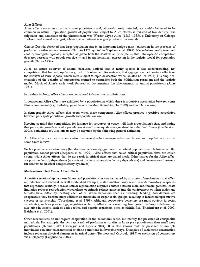 Allee Effects | PDF | Nature | Biology
