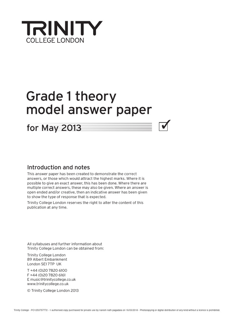 Theory Model Answer Paper 2013 Grade 1 (May Session) Theory | PDF
