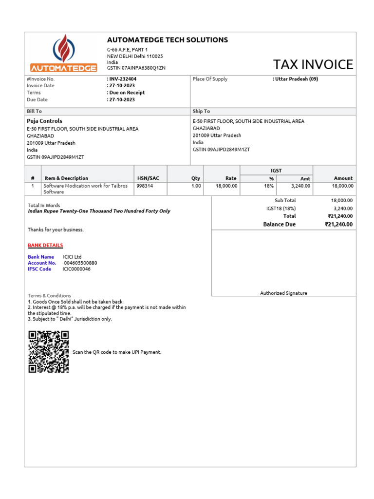 Invoice for Software Modification Work | PDF