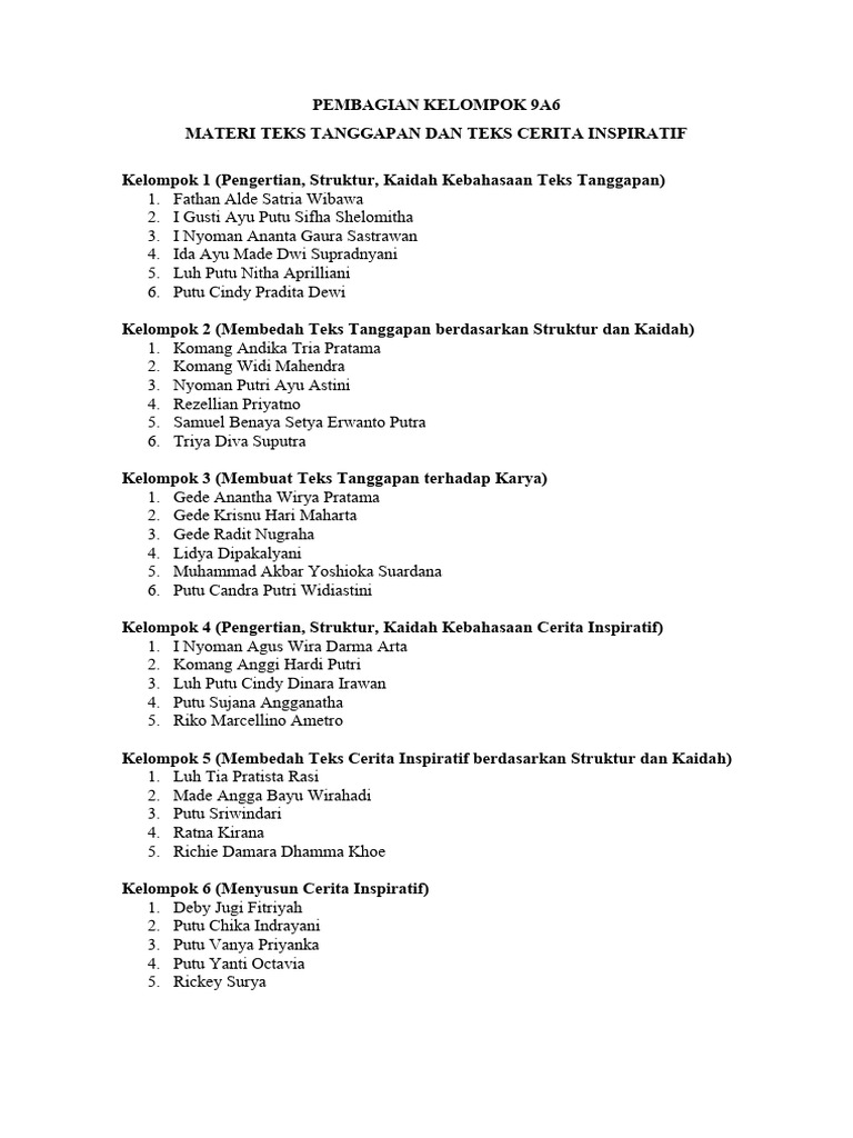 Lembar Kerja Teks Tanggapan Dan Teks Cerita Inspiratif (1) | PDF