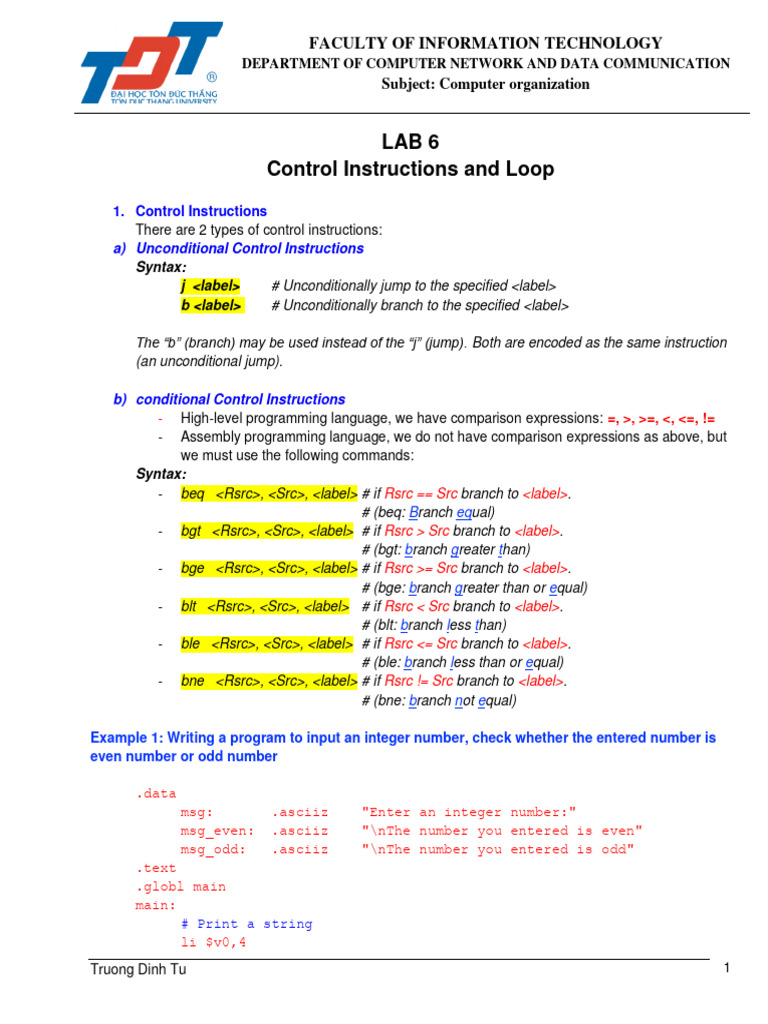 Lab 6 - Control Instructions and Loop | PDF | Input/Output | Numbers