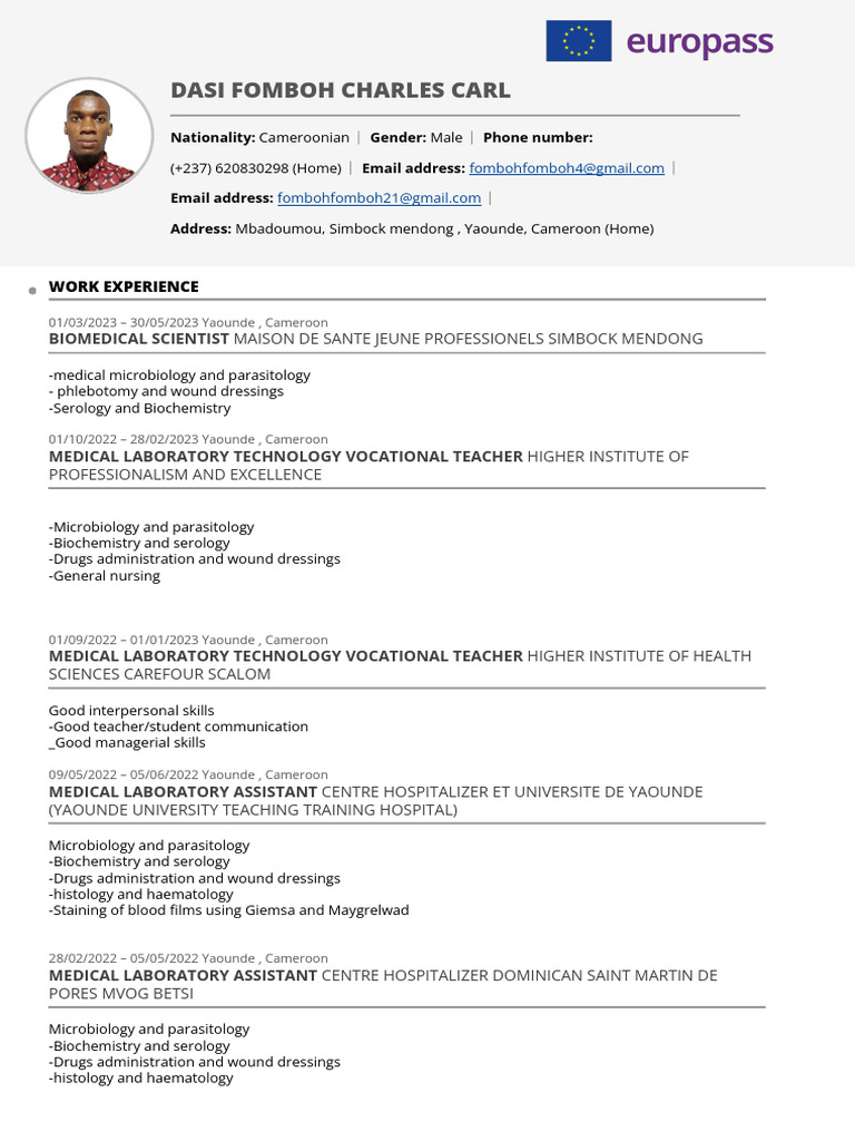 DASI FOMBOH CHARLES CARL EUROPASS CV-1 | PDF