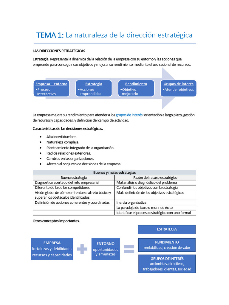 TEMA 1 - Direccion Estrategica | PDF | Business | Logística