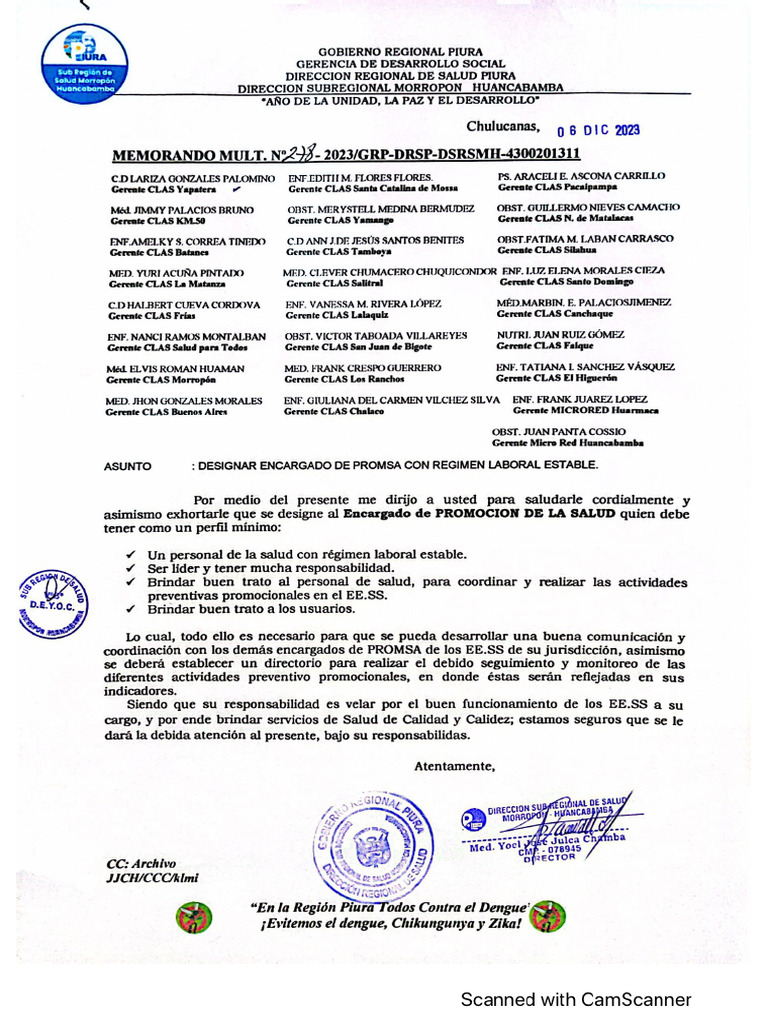 Memo Mult. 278 - Designar Encargado de P | PDF